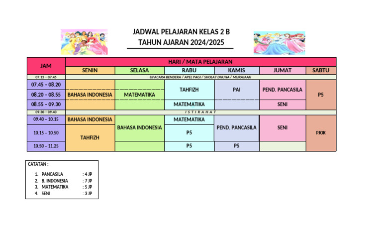 Jadwal Pelajaran Kelas 2 B | PDF