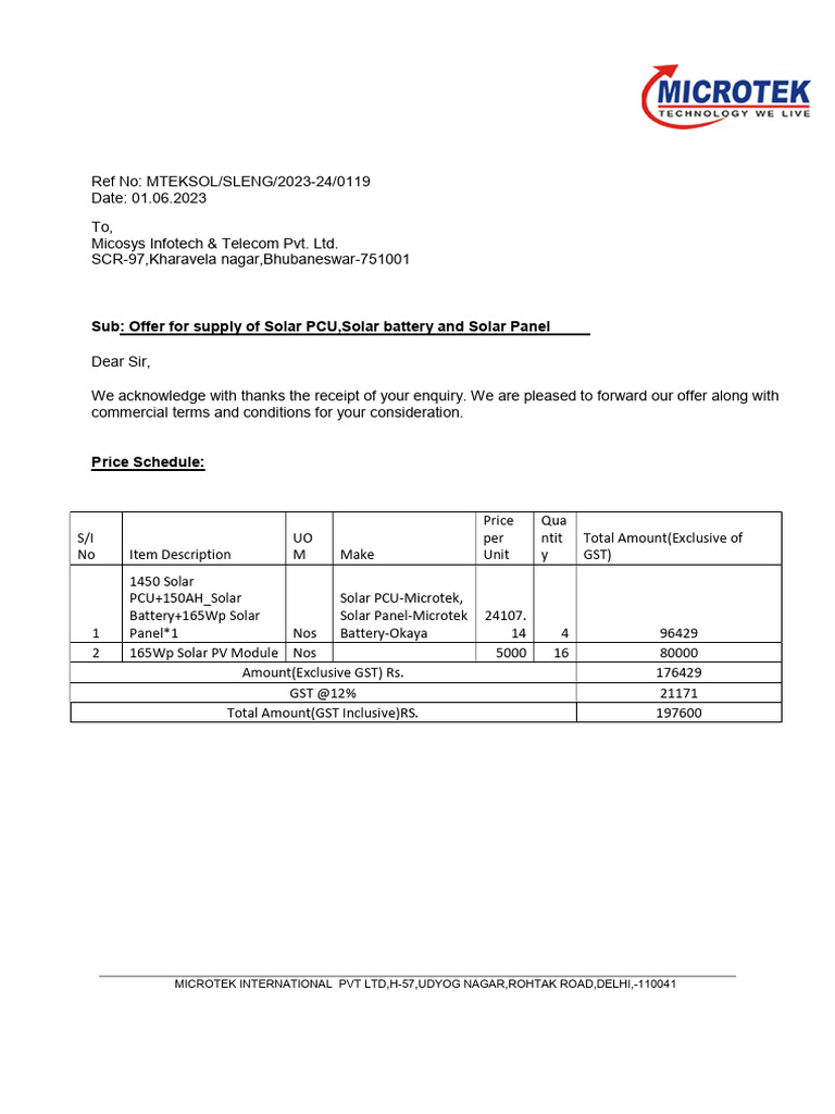 Microtek Solar Equipment Offer 2023 | PDF | Renewable Energy | Payments
