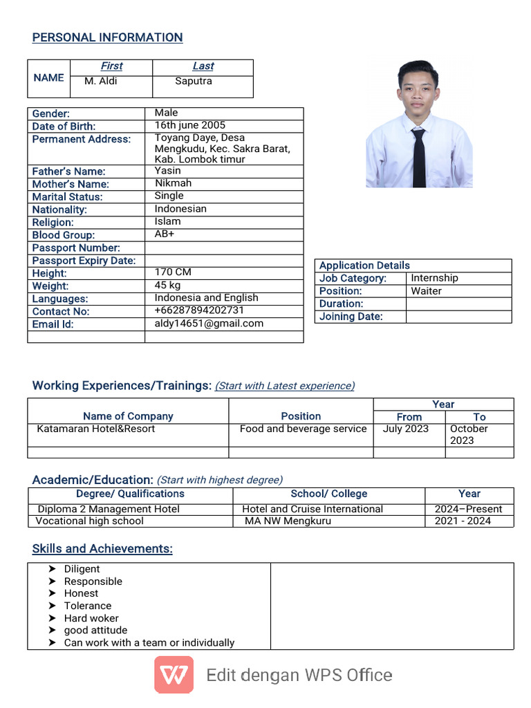 CV Muhammad Aldi Saputa | PDF