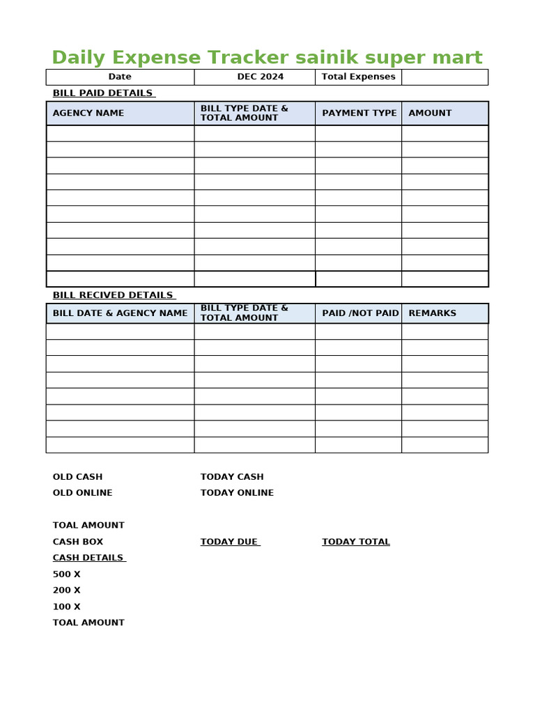 Blue Daily Expense Tracker | PDF