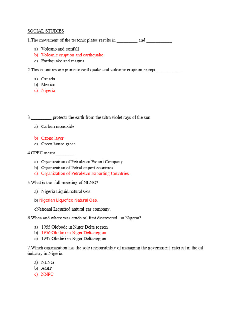 Social Studies With Answers | PDF | Climate Change | Greenhouse Effect