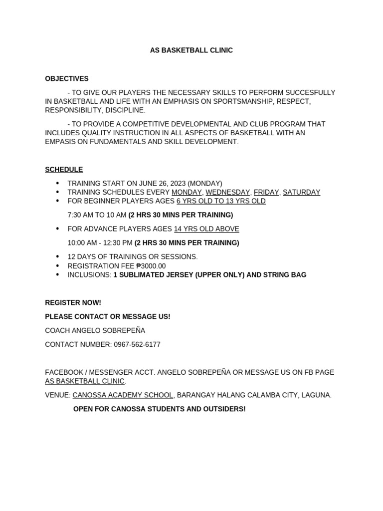 As Basketball Clinic Proposal | PDF