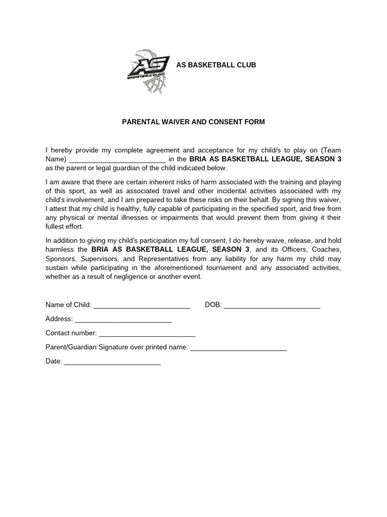 Basketball Club Parental Consent Form | PDF