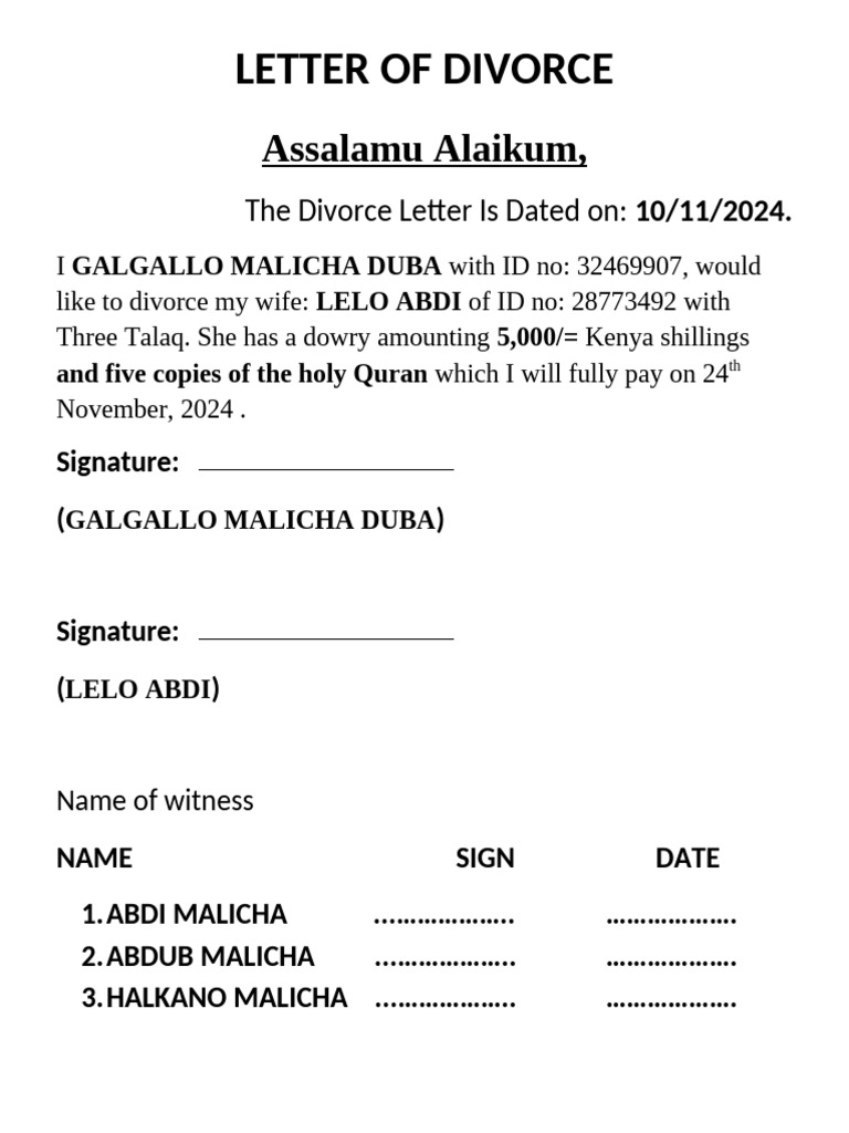 Letter of Divorce | PDF