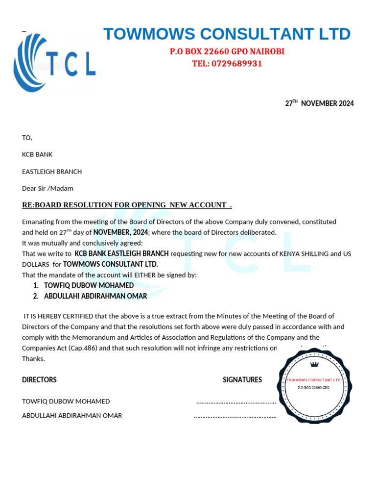 Board Resolution - Damshi Construction | PDF