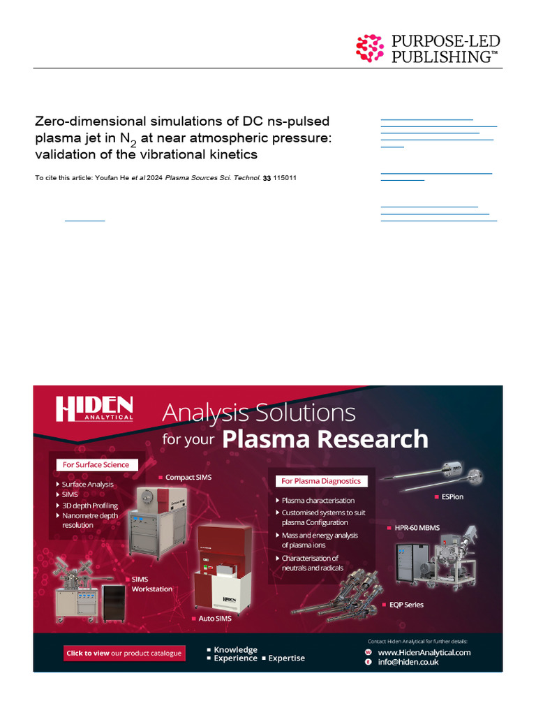 He 2024 Plasma Sources Sci. Technol. 33 115011 | PDF | Gases | Plasma ...