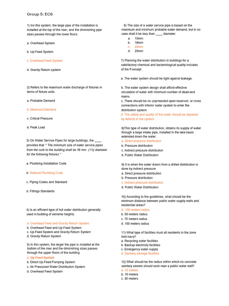 CE 317 Questionnaire | PDF | Pump | Sanitary Sewer