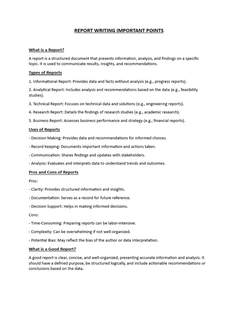 Report Writing Important Points | PDF | Information | Data