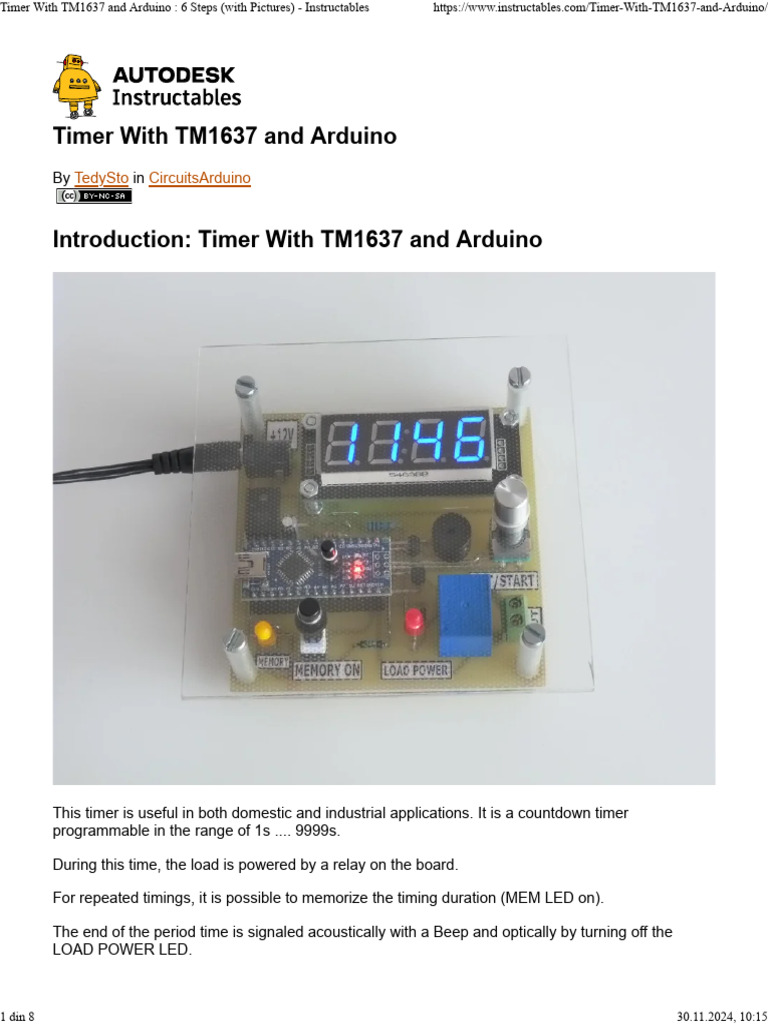 Timer With Tm1637 And Arduino Pdf Printed Circuit Board Arduino 9406