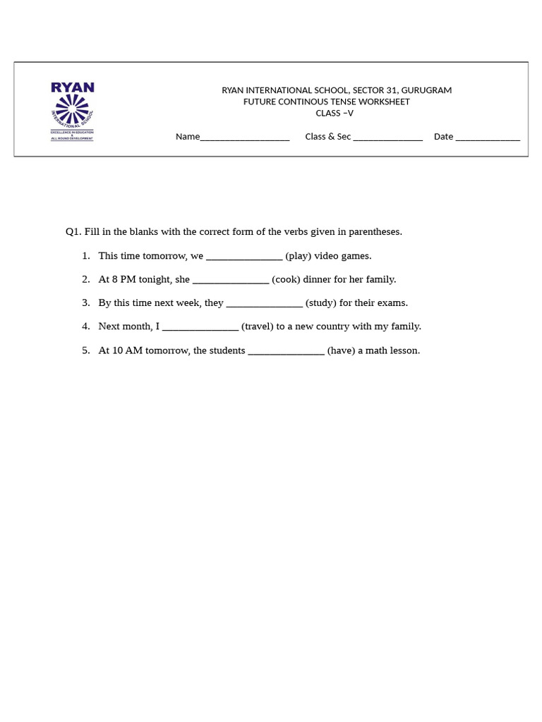 Class 4 Future Continous Tense - Ic785069 | PDF