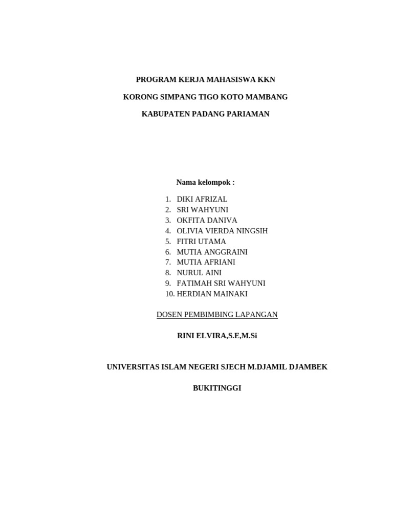 Program Kerja Mahasiswa KKN | PDF