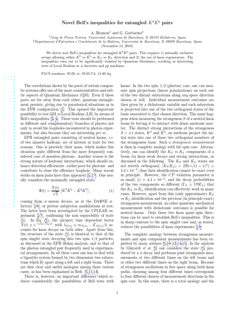 Novel Bell's Inequalities For Entangled Pairs | PDF | Quantum ...