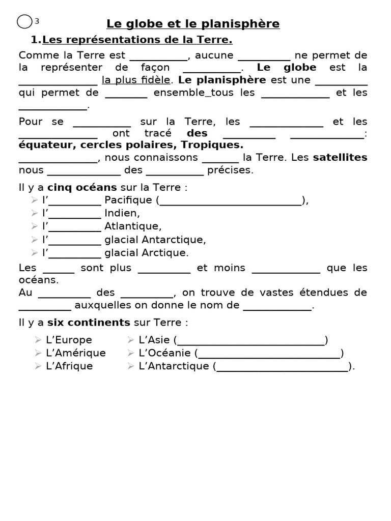 Globe et planisphère : représentations de la Terre | PDF