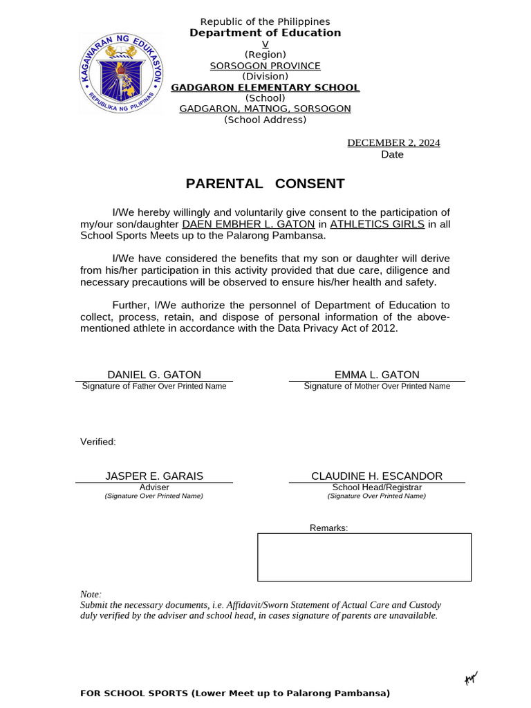 2020 - Parents Consent - Revised-2 | PDF