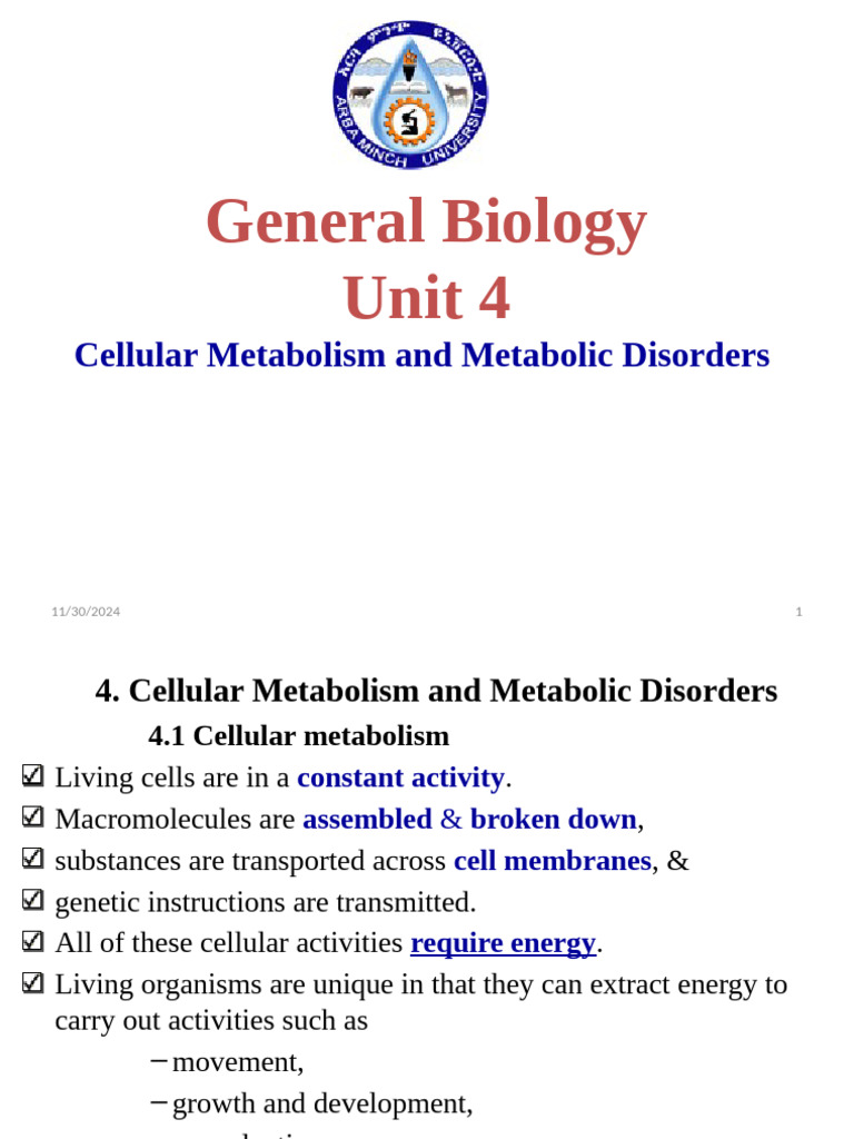 Unit 4 Metabolism & Matabolic Disorder | PDF | Diet & Nutrition | Chemistry