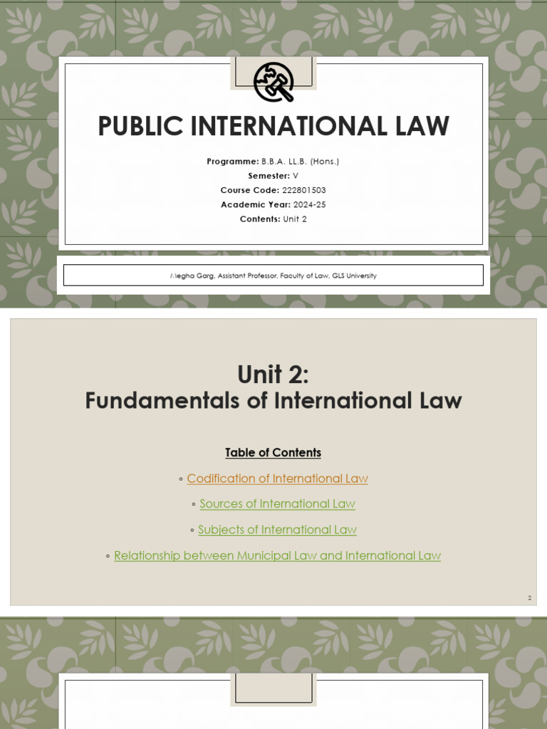 (EDITED) Unit 2 - Public International Law - Presentation (B.B.a. LL.B. (Hons.) Semester V ...