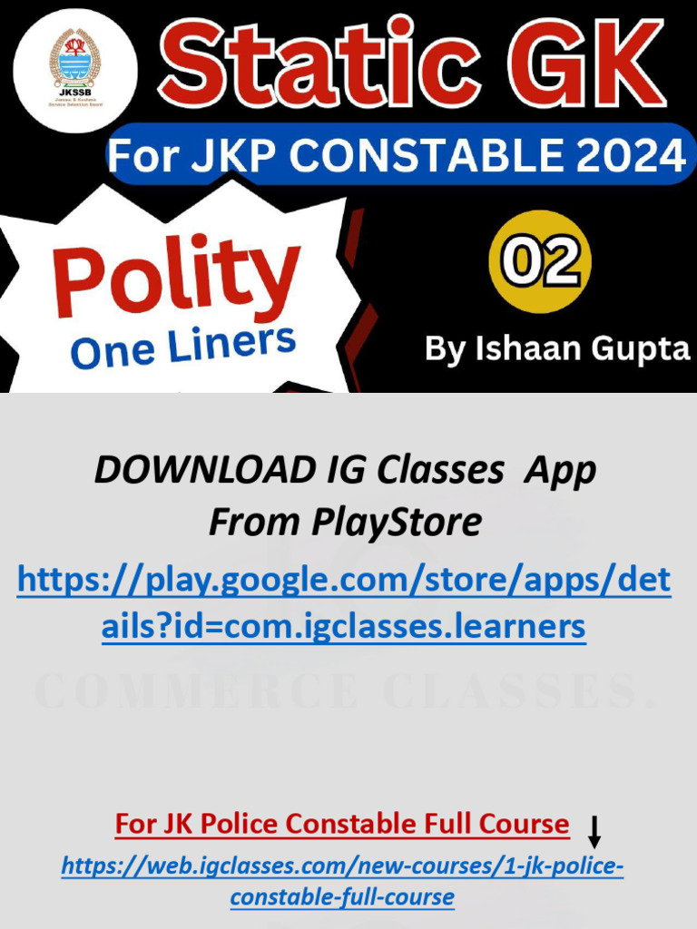 Polity - Static Part For JKP Constable | PDF | Government Of India | Government