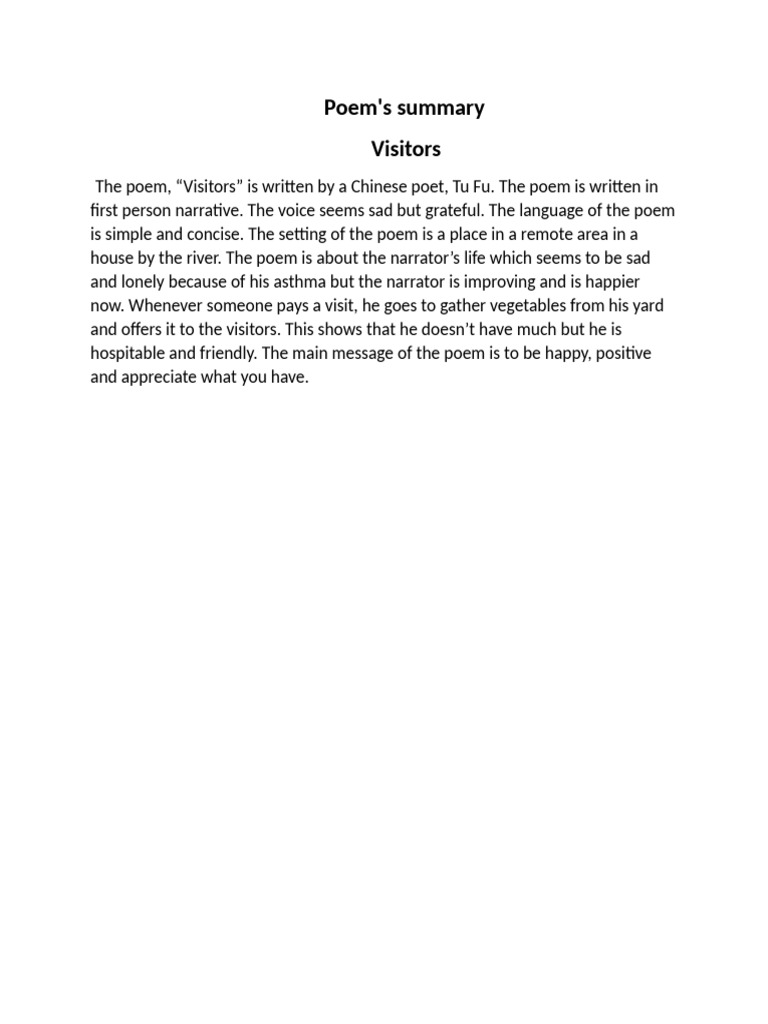Summary of "Visitors" by Tu Fu | PDF