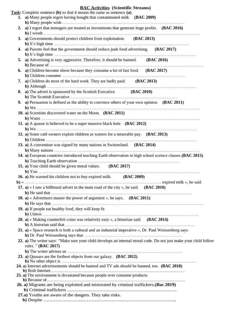 BAC Activities Sientific Streams | PDF