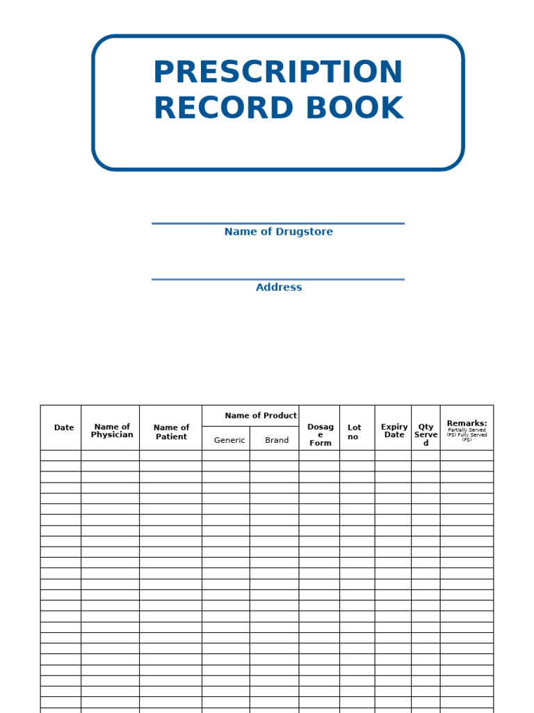 Prescription Record Book (Template) | PDF