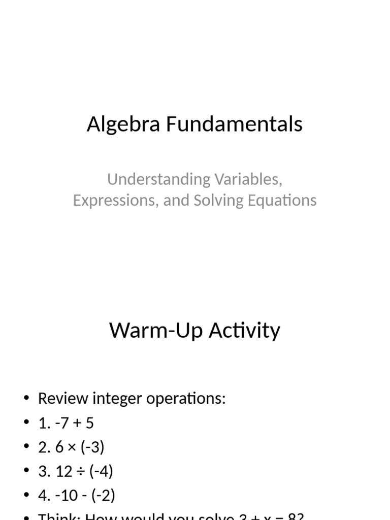 Algebra Fundamentals Lesson | PDF