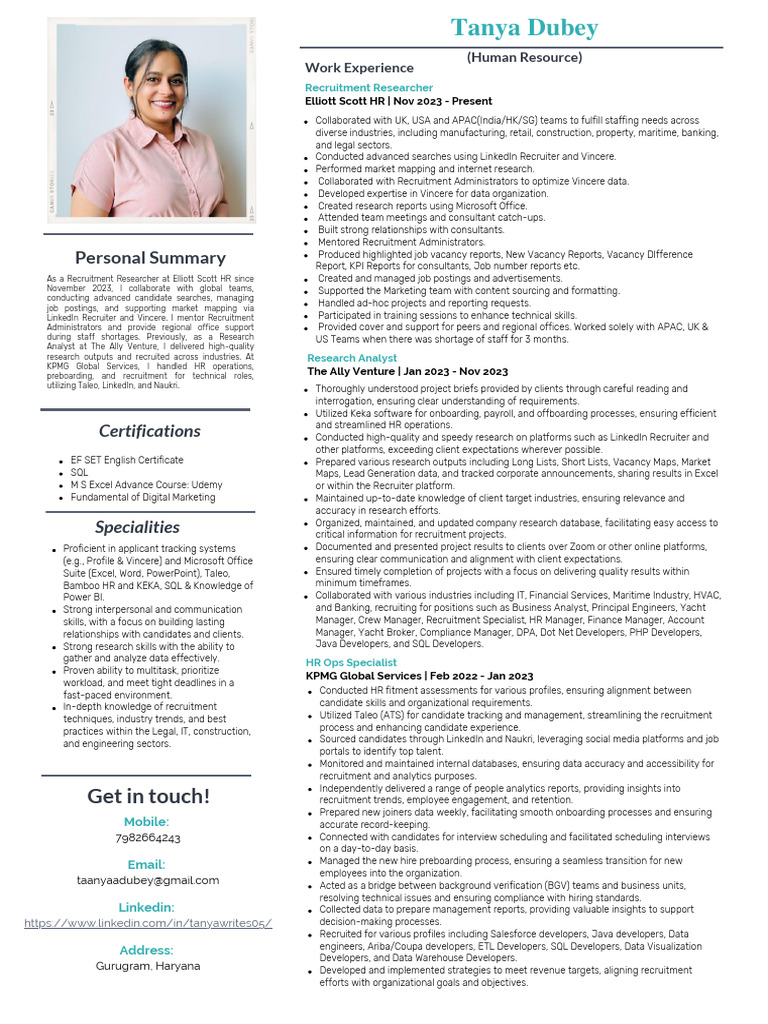 CV - Tanya Dubey | PDF | Recruitment | Linked In