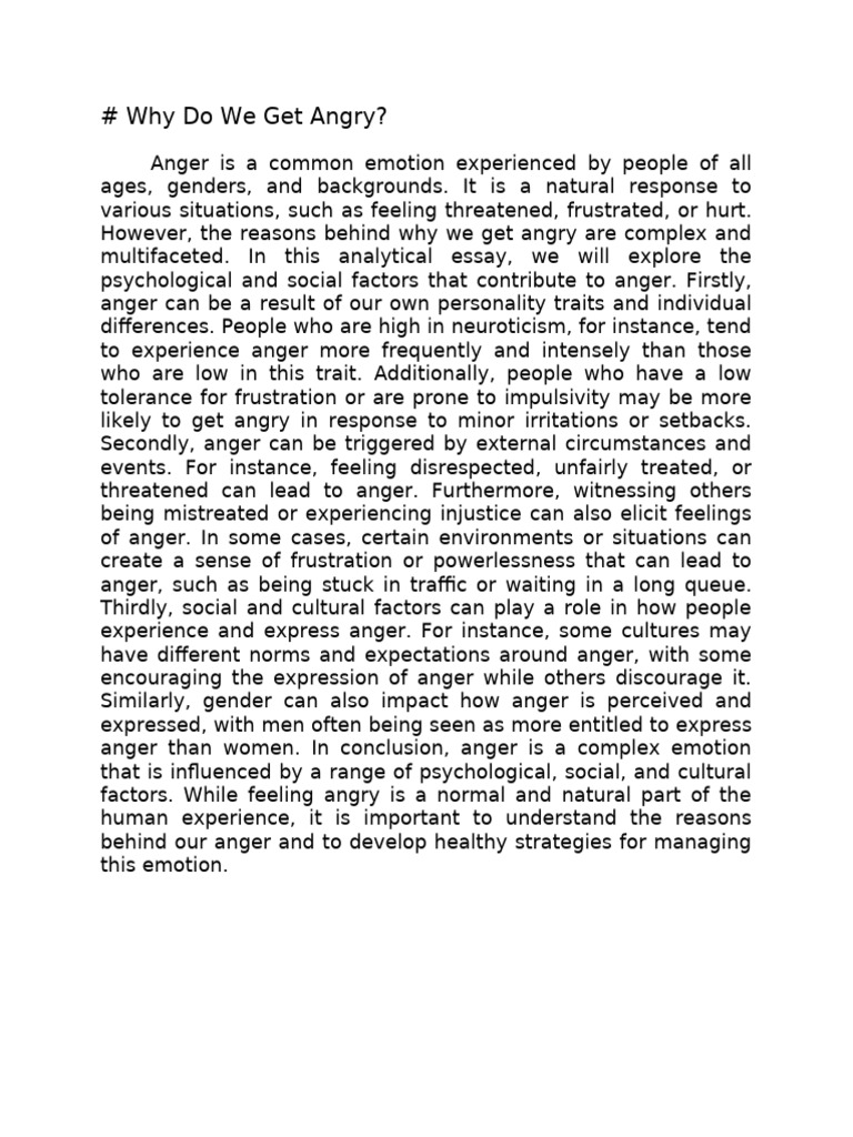 Understanding the Roots of Anger | PDF