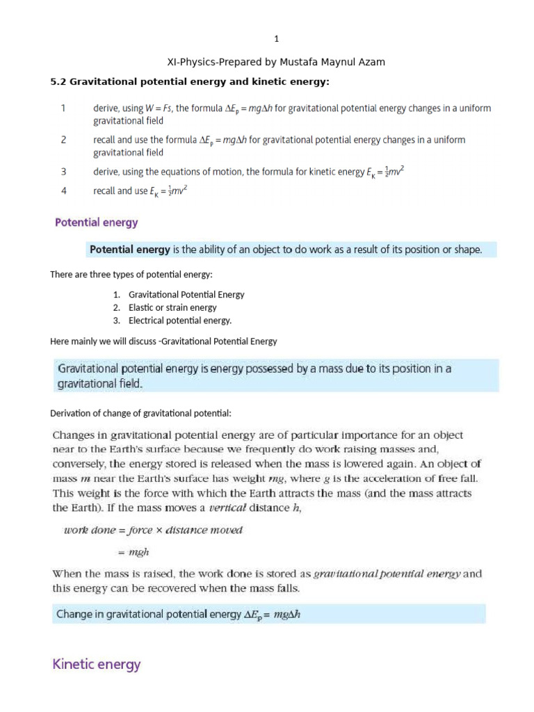 Gravitational & Kinetic Energy Guide | PDF