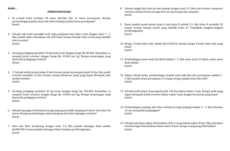 Contoh Soal Rasio dan Perbandingan | PDF