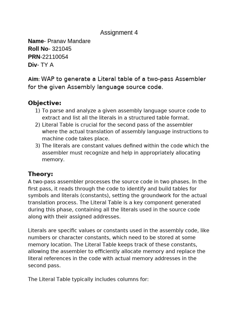 LPCC Assignment 4 | PDF | Assembly Language | Computer Engineering LPCC Assignment 4 | PDF | Assembly Language | Computer Engineering