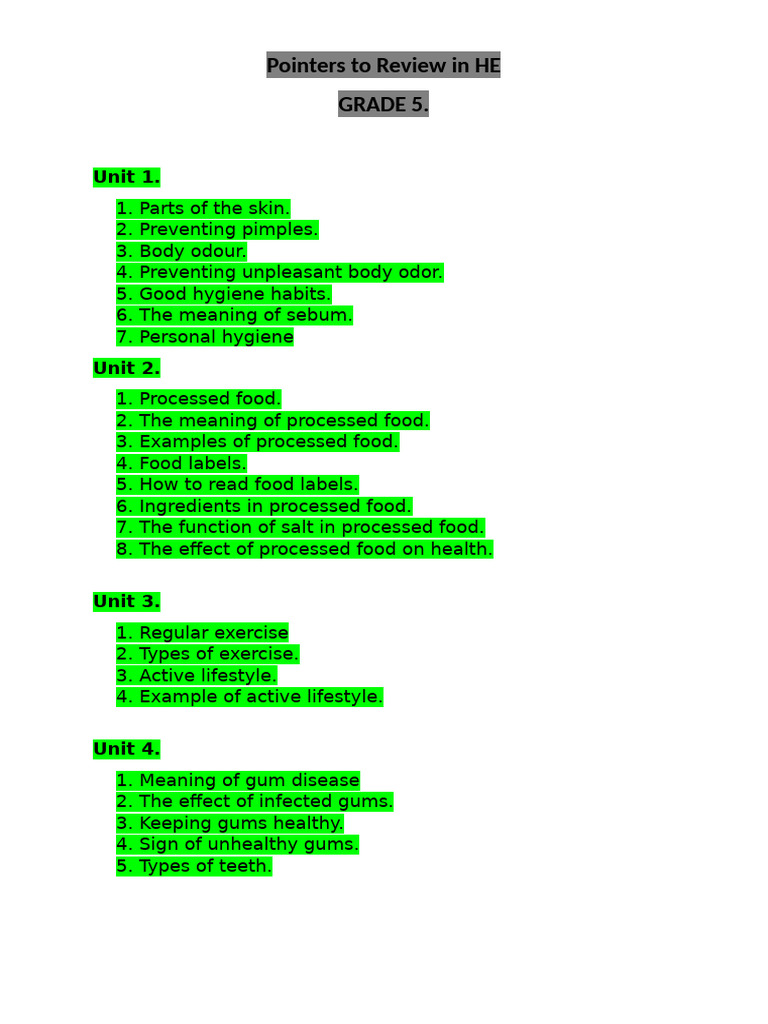 Pointers To Review in HE 5 | PDF