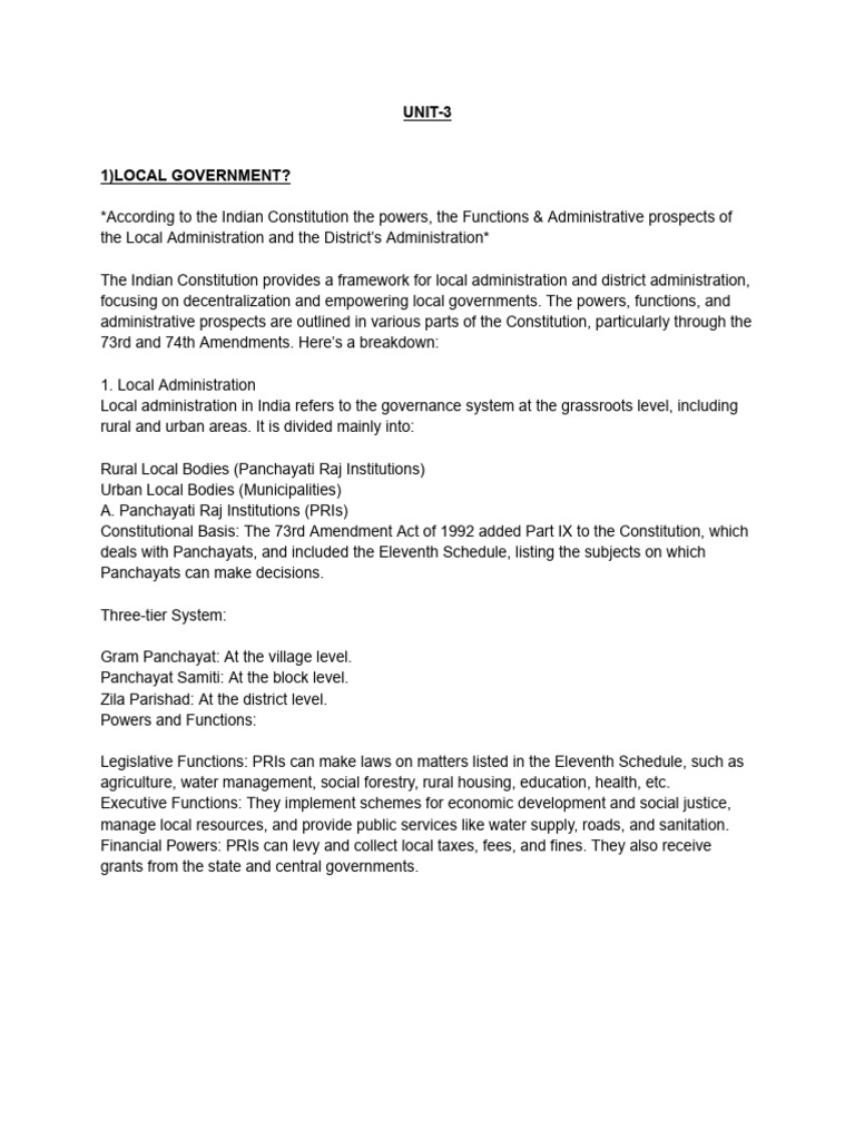 Unit-3 Local Government 2.0 PDF | PDF | Legislature | Government