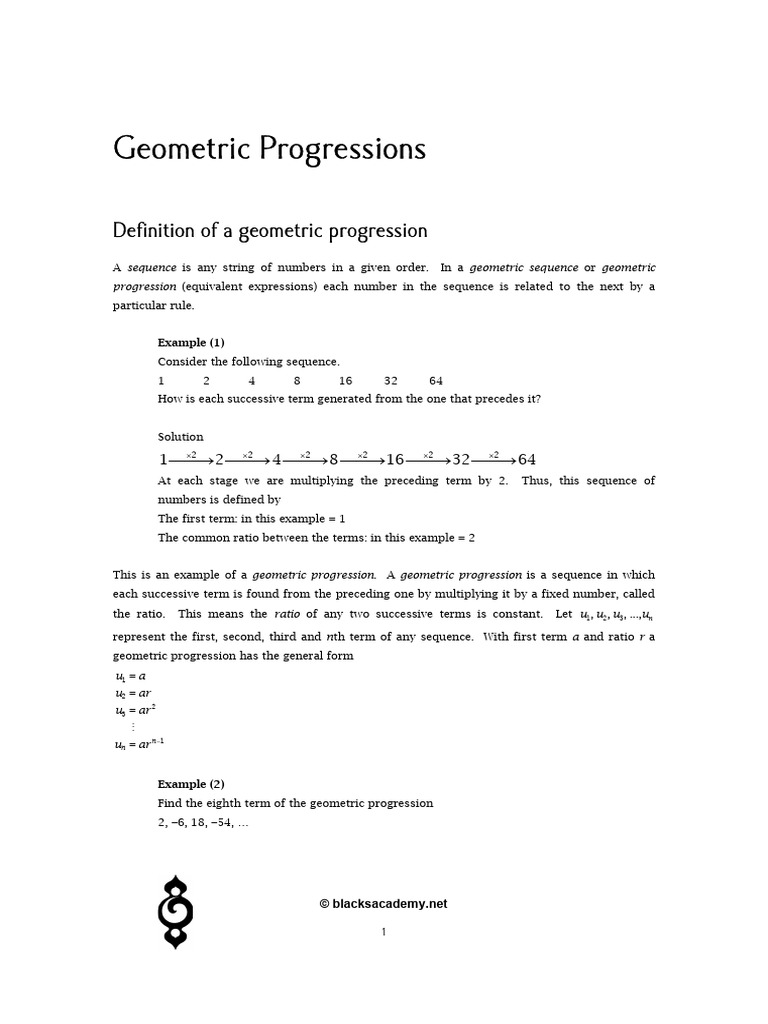 Geometric Progressions | PDF | Elementary Mathematics | Numbers