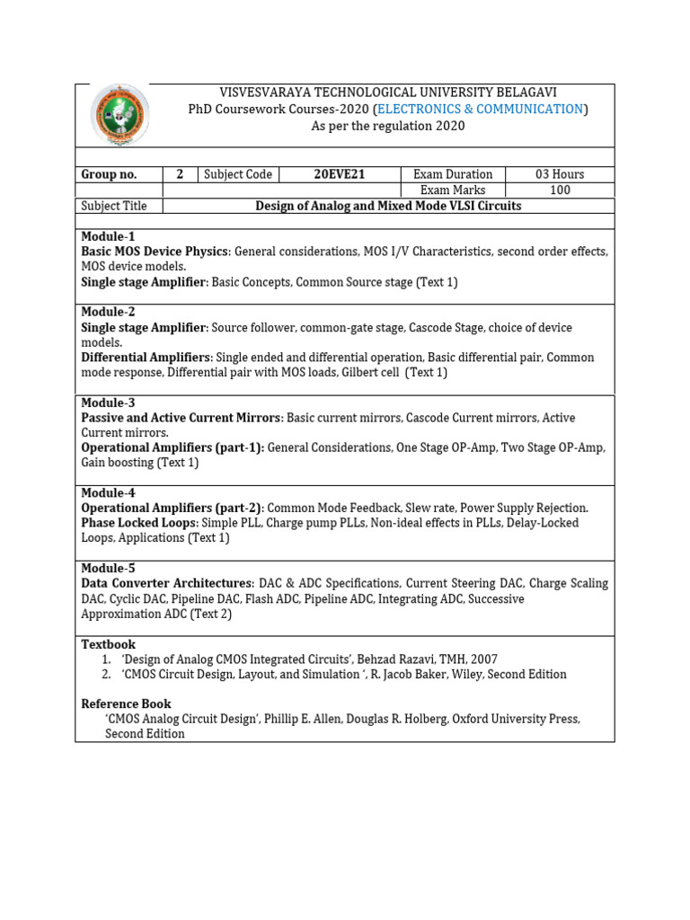 Design of Analog and Mixed Mod Vlsi CKTS | PDF