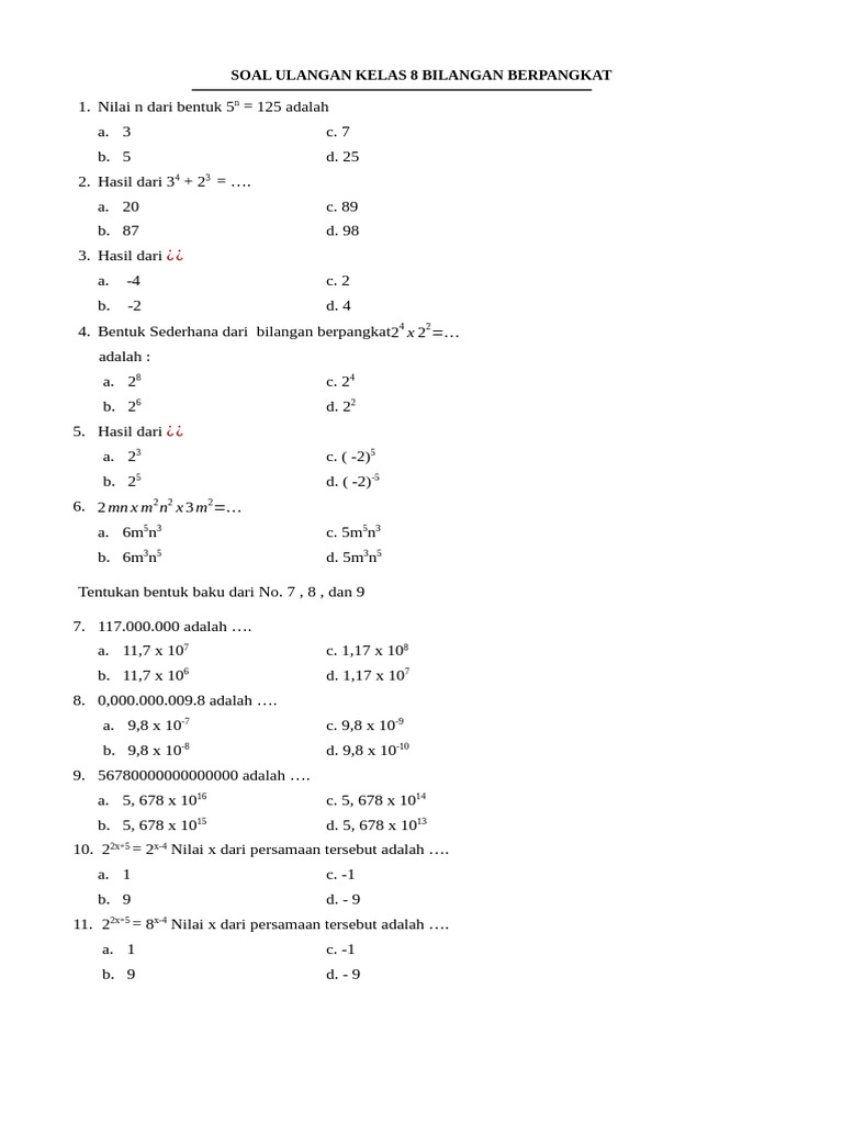 681651406-SOAL-ULANGAN-KELAS-8-BILANGAN-BERPANGKAT (1) (AutoRecovered) | PDF