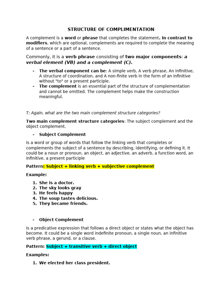 STRUCTURE OF COMPLIMENTATION Enling | PDF | Verb | Subject (Grammar)