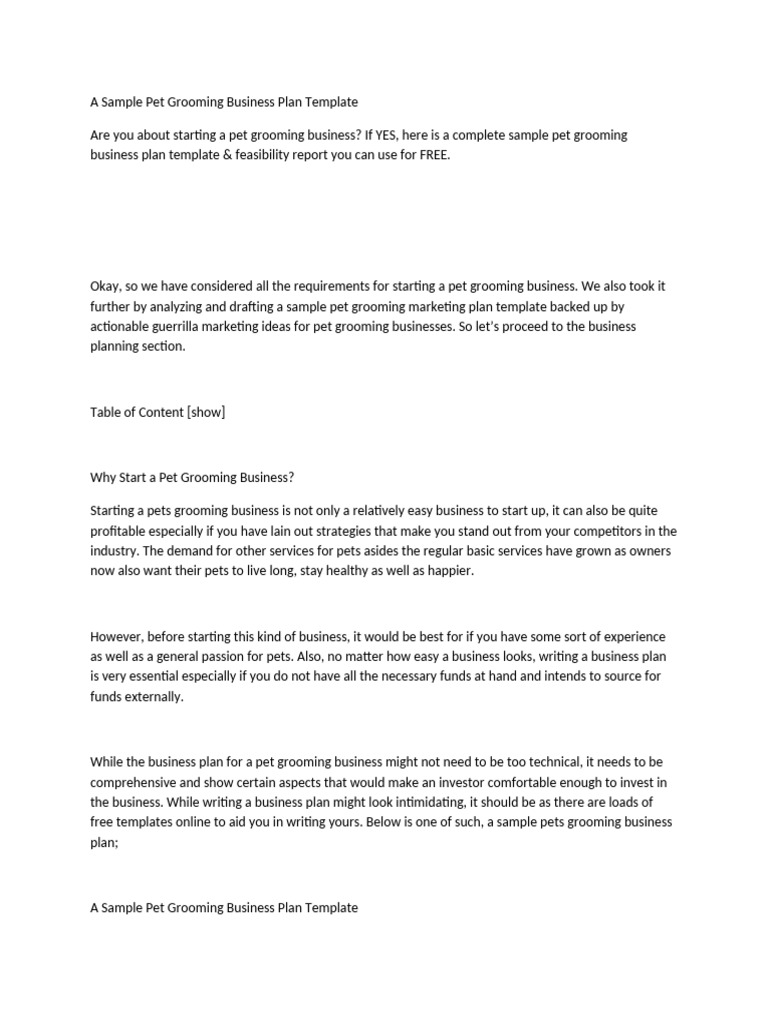 A Sample Pet Grooming Business Plan Template | PDF | Point Of Sale ...