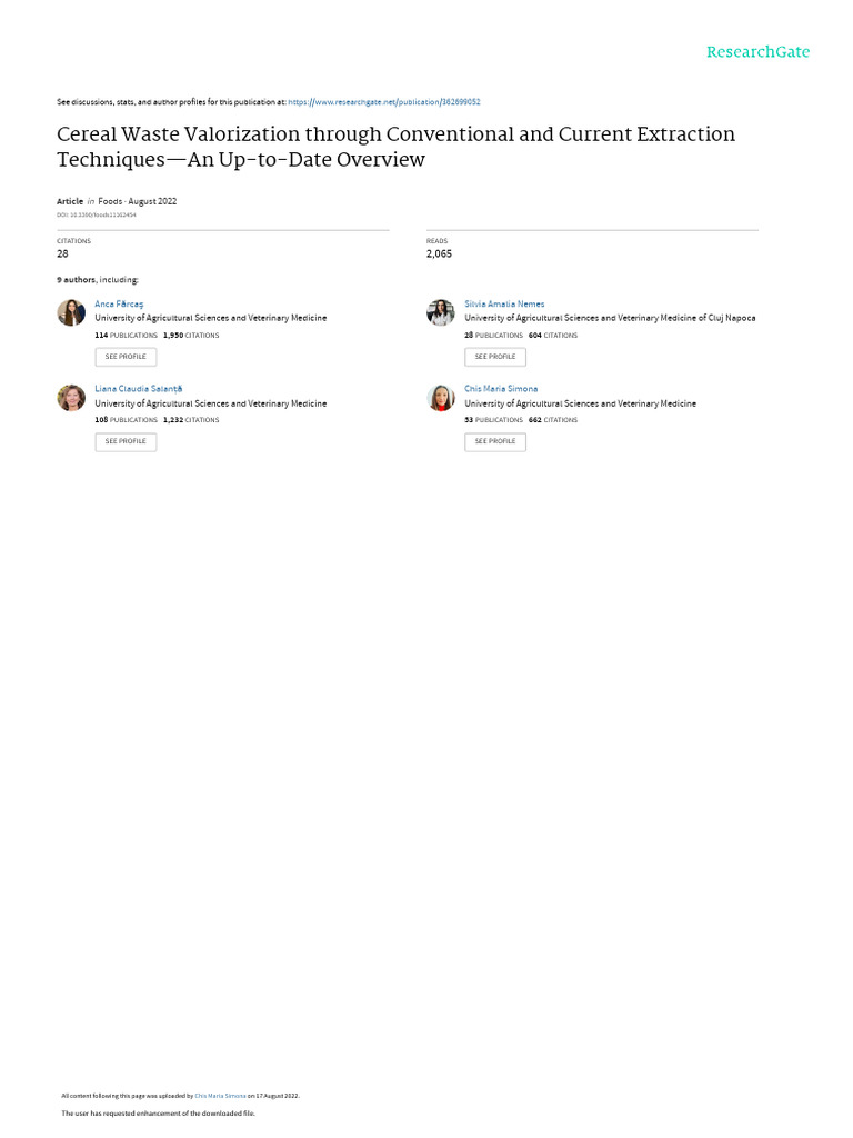 Cereal Waste Valorization Through Conventional and | PDF | Sodium Hydroxide | Solvent