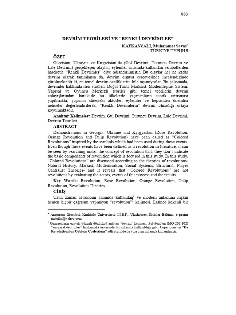 KAFKASYALI Muhammet Savaş DEVRİM TEORİLERİ VE "RENKLİ DEVRİMLER" | PDF