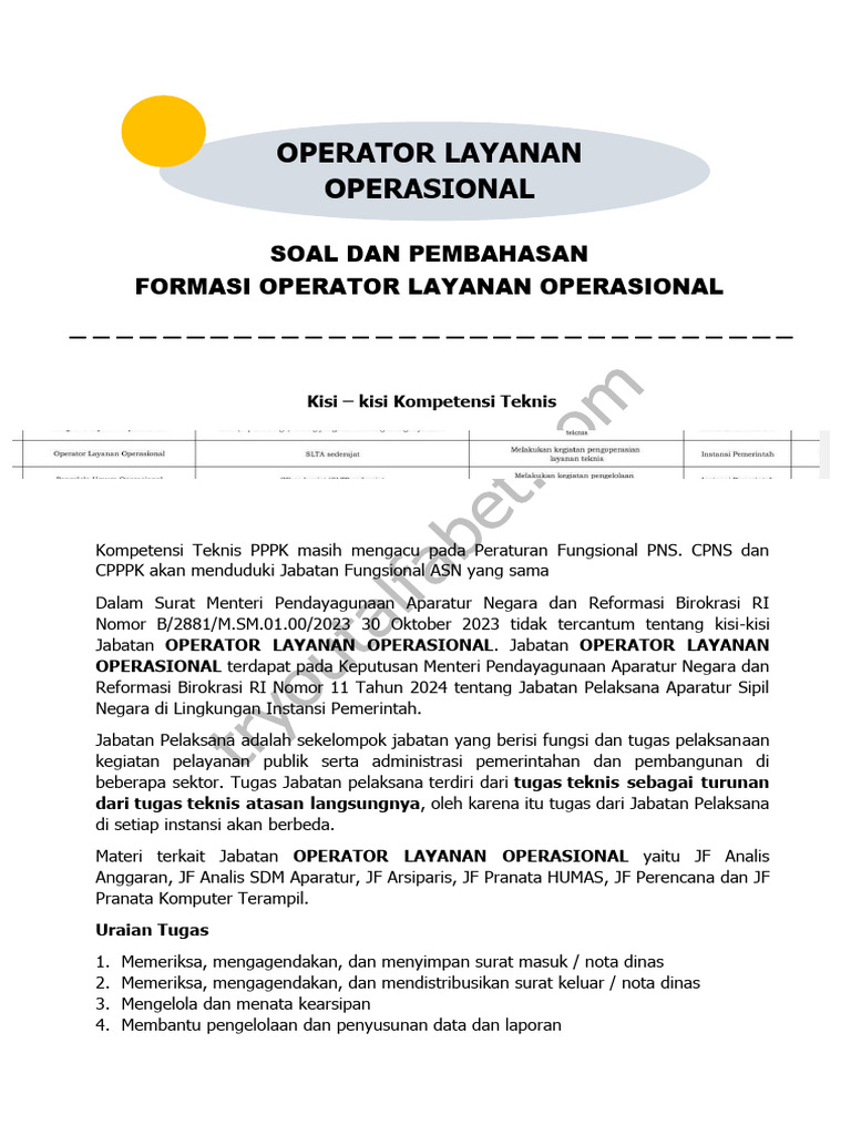 Operator Layanan Operasional Contoh Soal Teknis | PDF