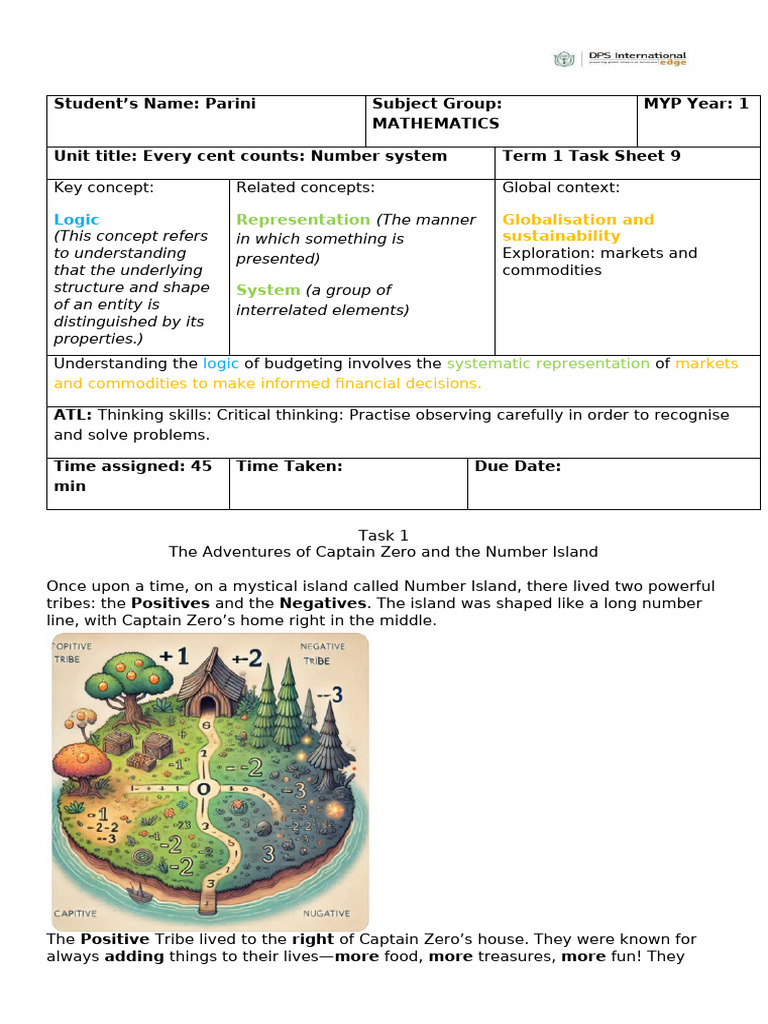 MYP 1 Math Tasksheet 9 | PDF | Thought | Mathematics