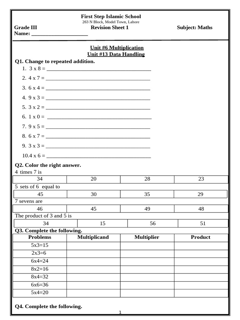 Math RV 1 Grade 3 (1) | PDF