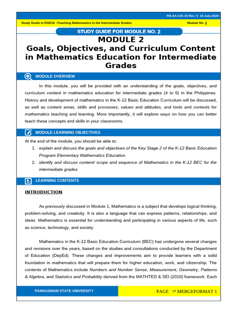 EGE 116 Module 2 | PDF | Mathematics | Curriculum