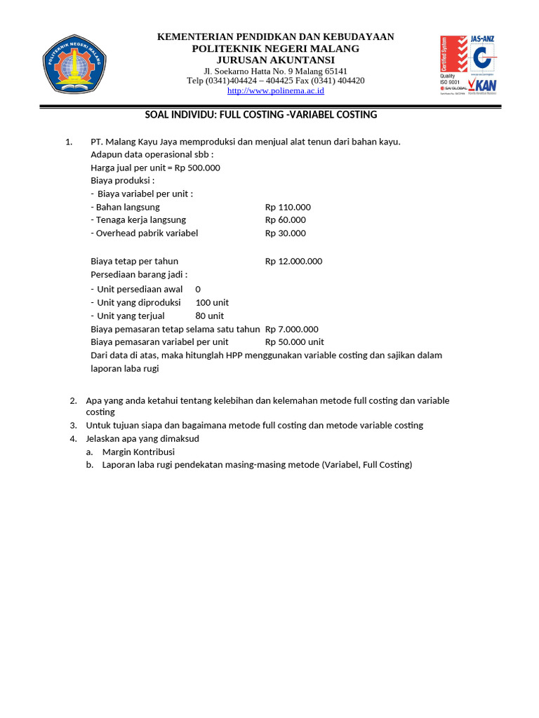 Analisis Full Costing dan Variable Costing | PDF