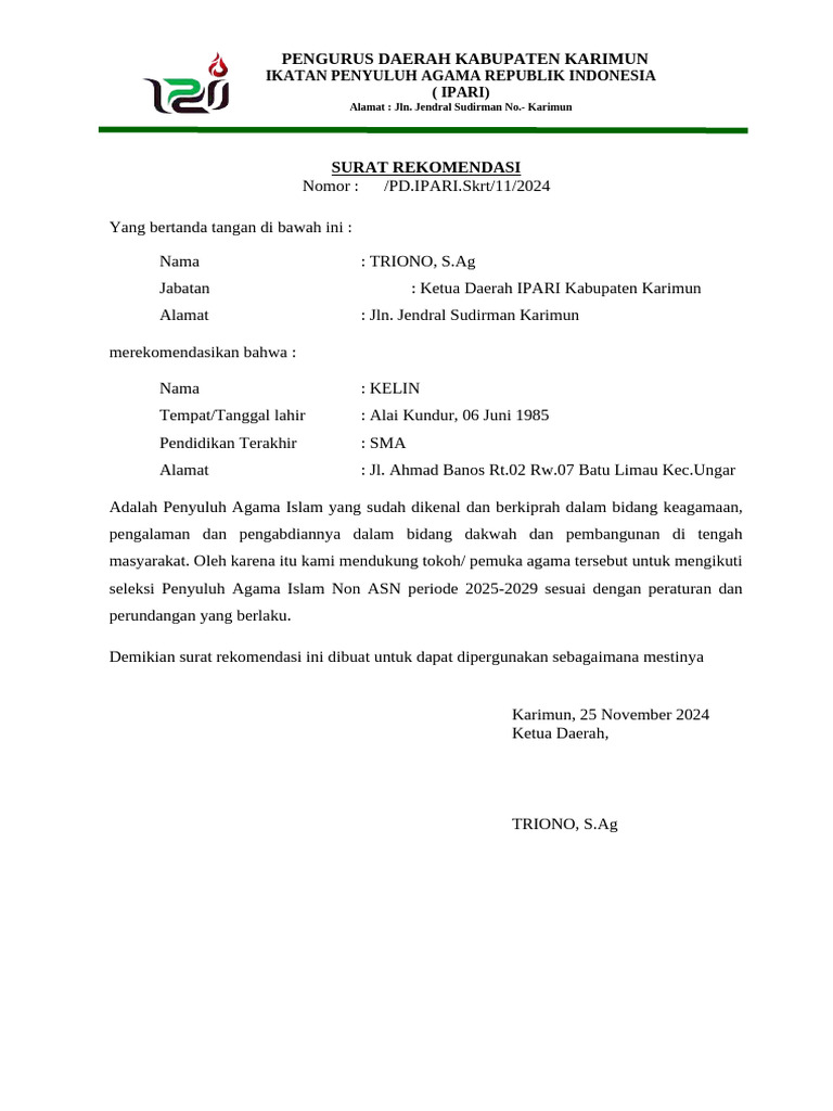Surat Rekom Ipari | PDF