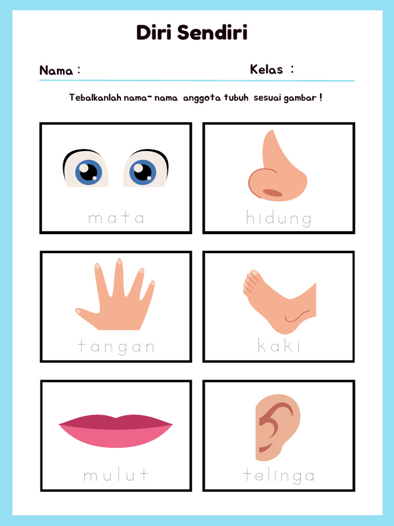 Lembar Kerja TK Tema Diri Sendiri Biru Sederhana | PDF
