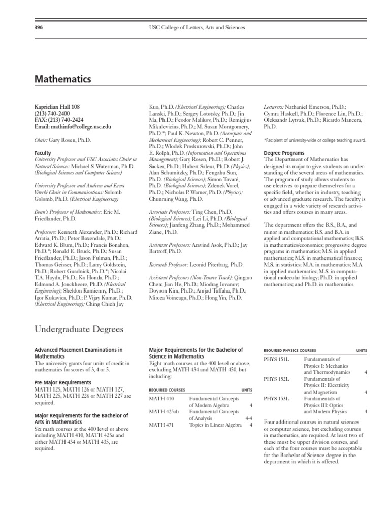 USC Mathematics Degree Programs Overview | PDF | Mathematics | Discrete ...