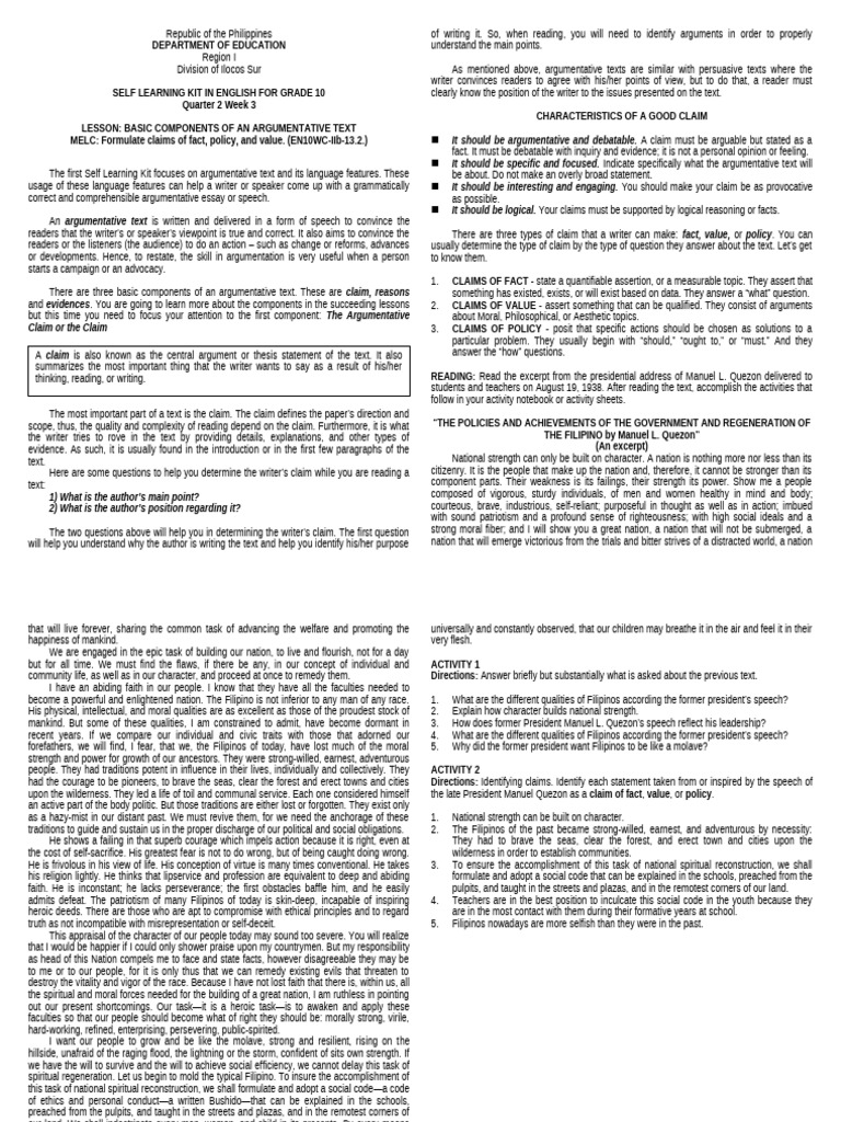 Q2 W3e | PDF | Argument | Courage