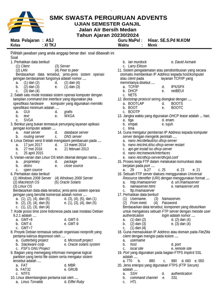 Soal ASJ Semester Nop 2023 Kls Xi Edit | PDF