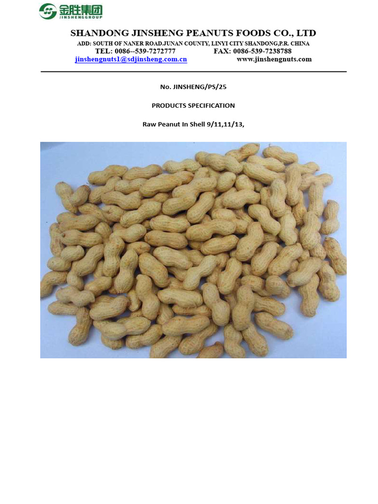 Product Specification-Raw Peanuts in Shell | PDF | Nut (Fruit) | Peanuts